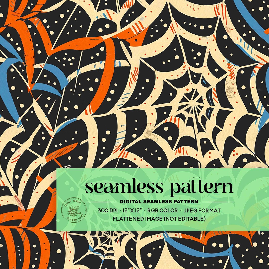 Retro Spider Web Seamless Pattern, Vintage Halloween Digital Paper ...