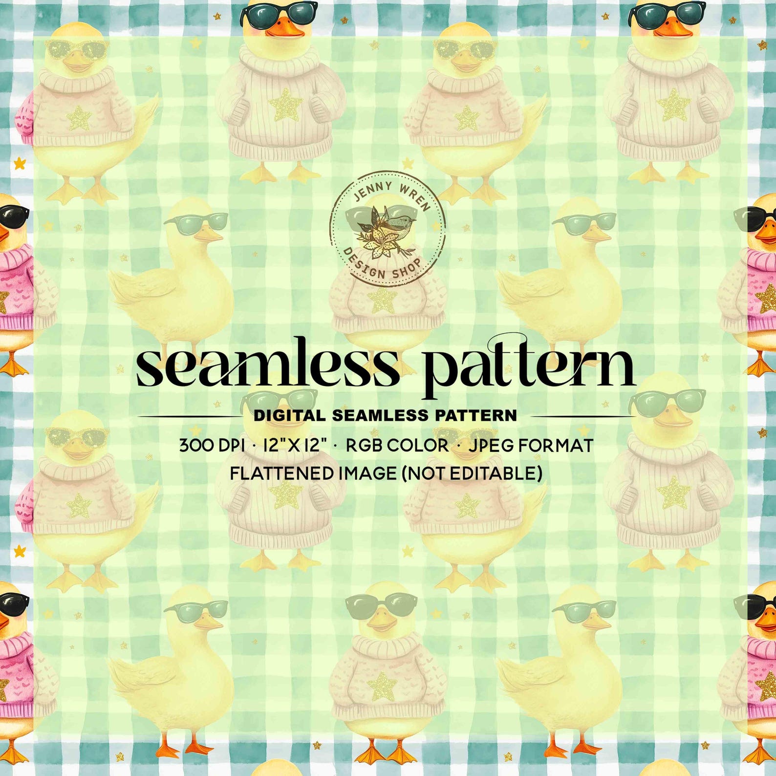 Vintage Cool Spring Ducks Seamless Pattern, Retro Easter Hipster Ducks ...
