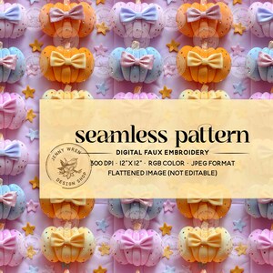 3D Halloween Pumpkin Coquette Bow Seamless Pattern, Pastel Coquette ...