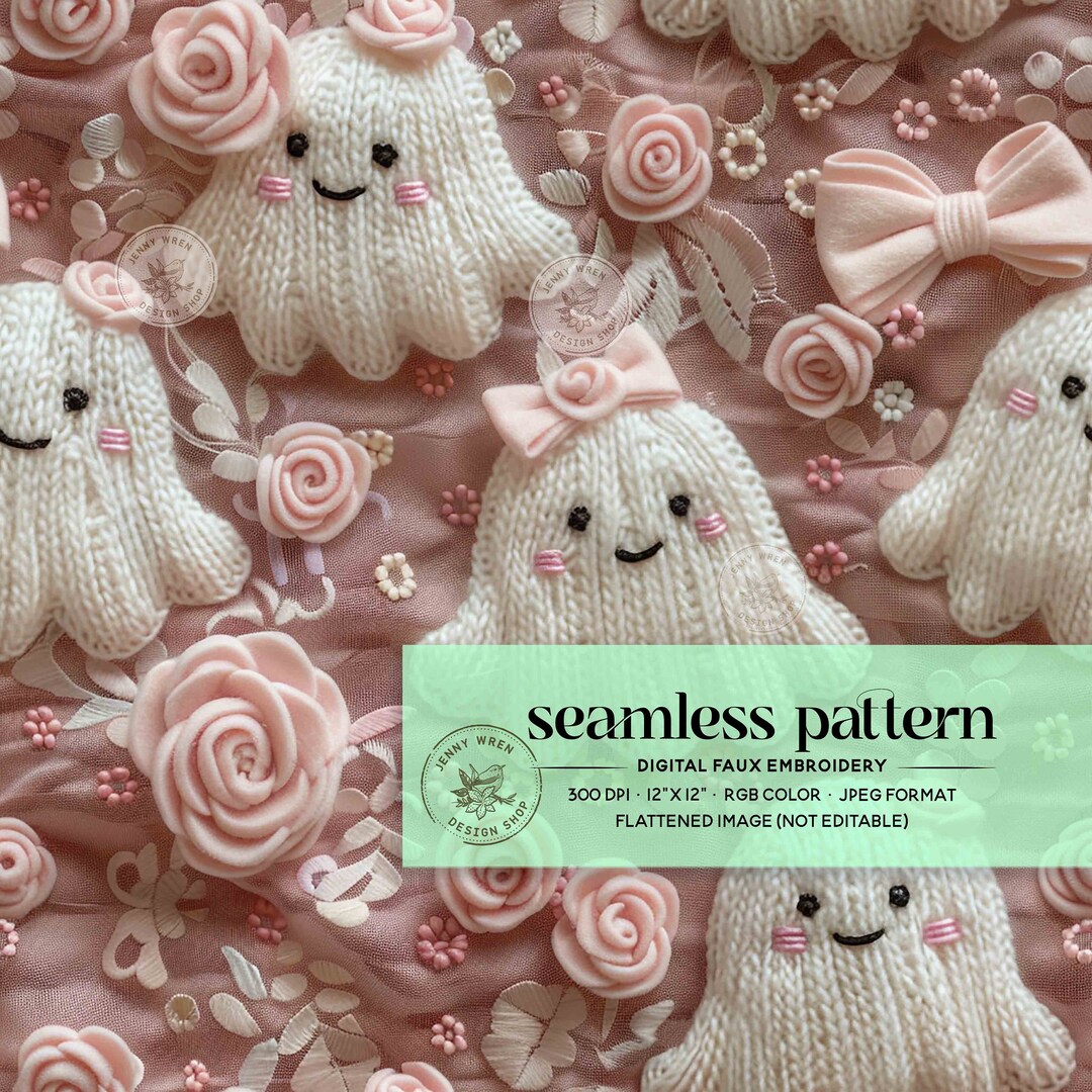 Coquette Pink Ghosts and Bows Seamless Pattern, Pink Halloween Faux ...