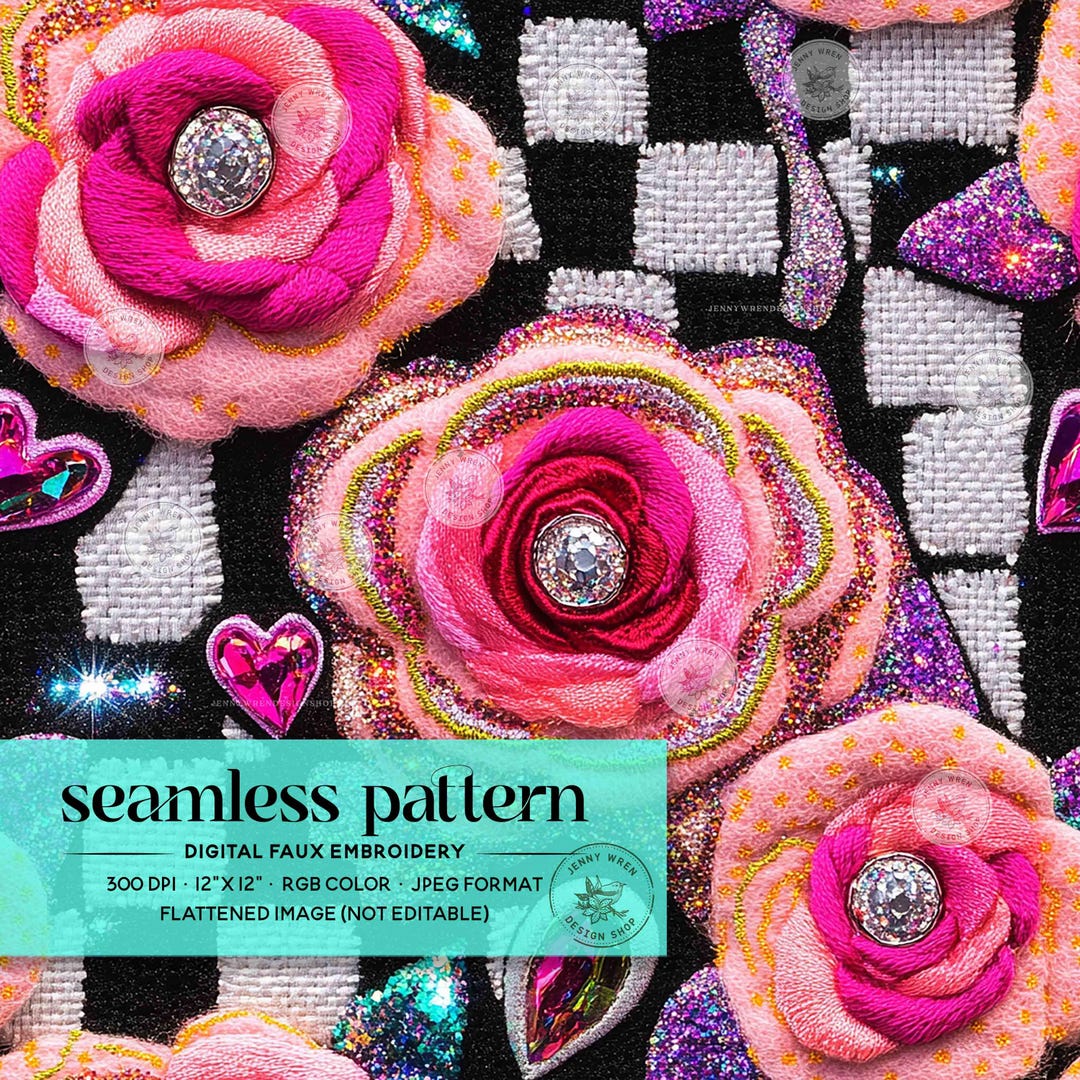 3D Glitter Retro Checks Roses Seamless Pattern, Checkered Groovy ...