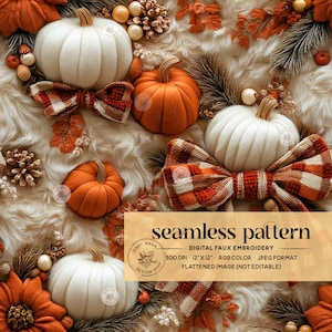 Boho Fall Autumn Pumpkins and Bows Seamless, Coquette Pumpkins and Bows ...