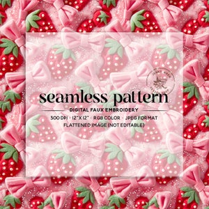 3D Coquette Strawberry With Pink Bow Seamless Pattern, Cute ...