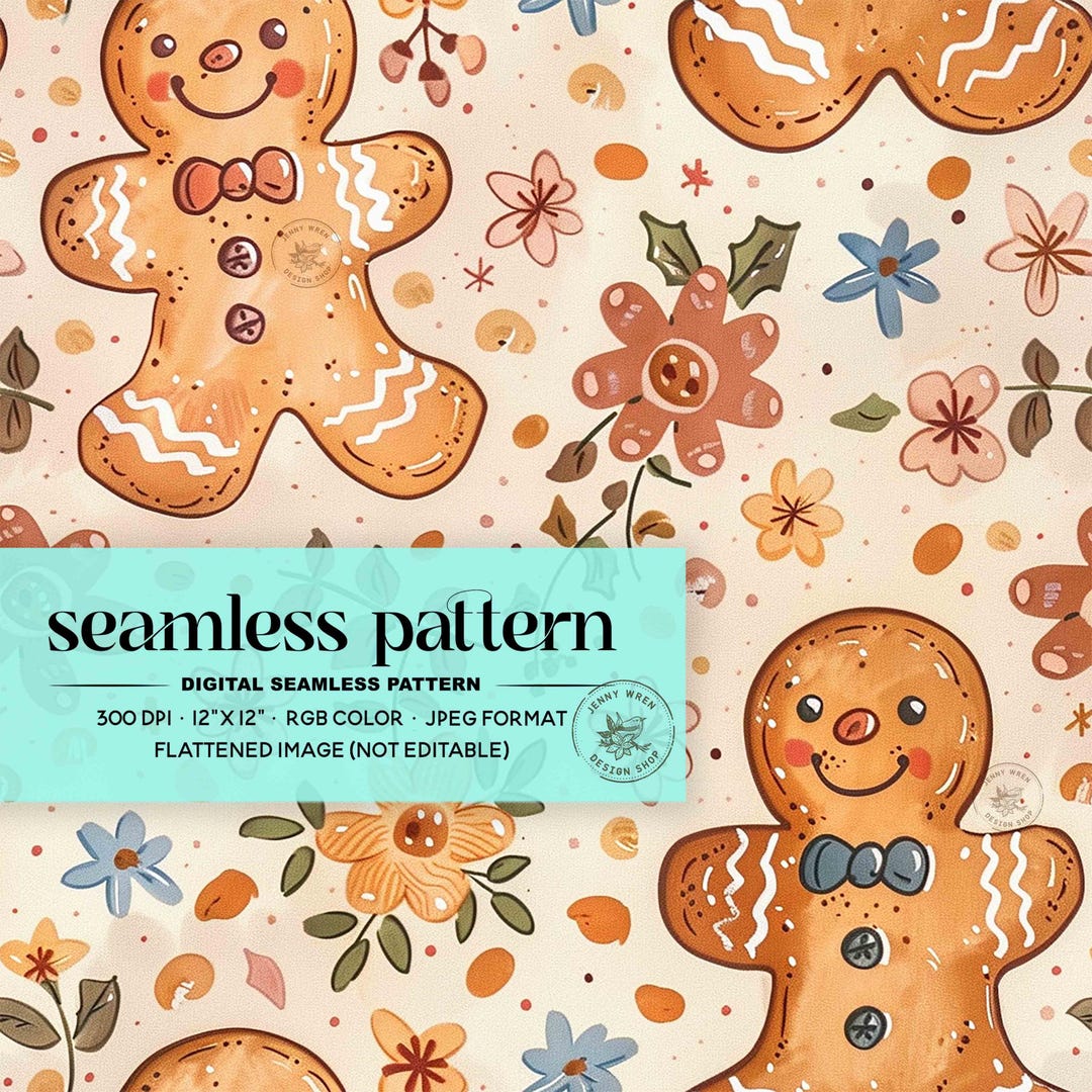 Cute Boho Gingerbread Cookie Seamless Pattern, Retro Christmas Cookies ...