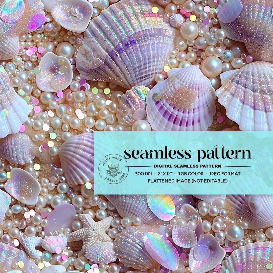 3D Iridescent Shells and Pearls Seamless Pattern, Pearlescent Summer ...