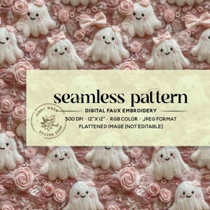 Coquette Pink Ghosts and Bows Seamless Pattern, Pink Halloween Faux ...