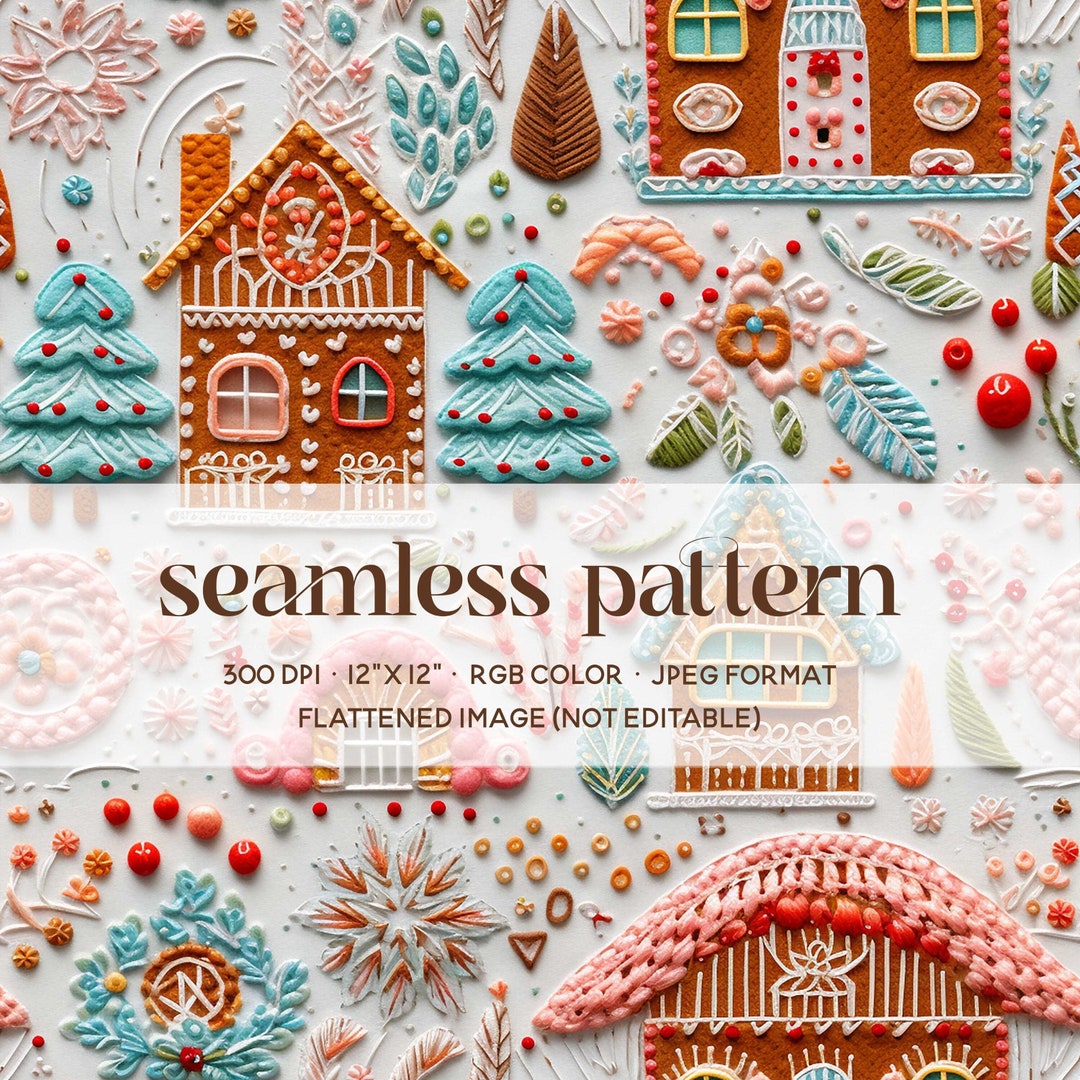 Pastel Christmas Village Digital Paper, Gingerbread Seamless Pattern ...