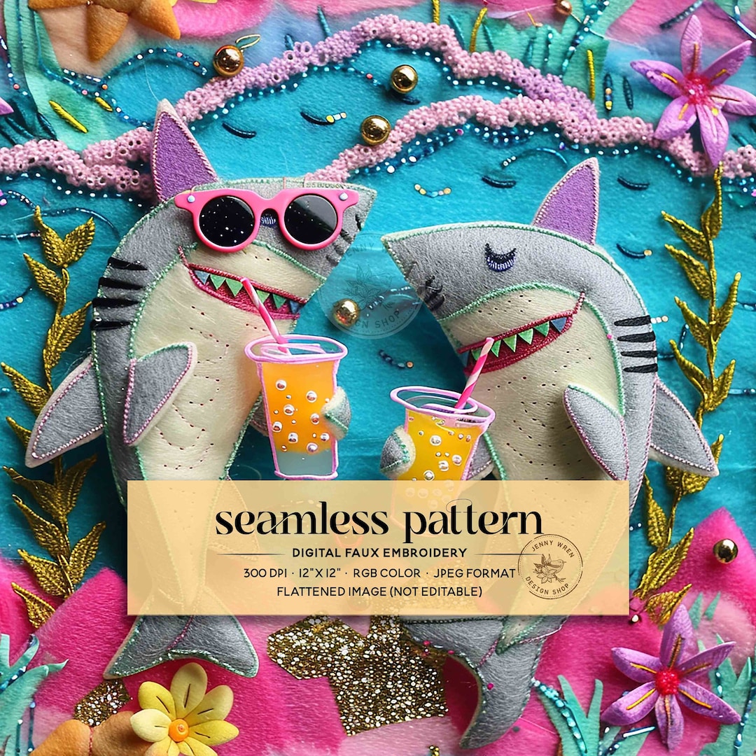 Preppy Summer Sharks Seamless Pattern, Sharks and Lemonade Party Faux ...