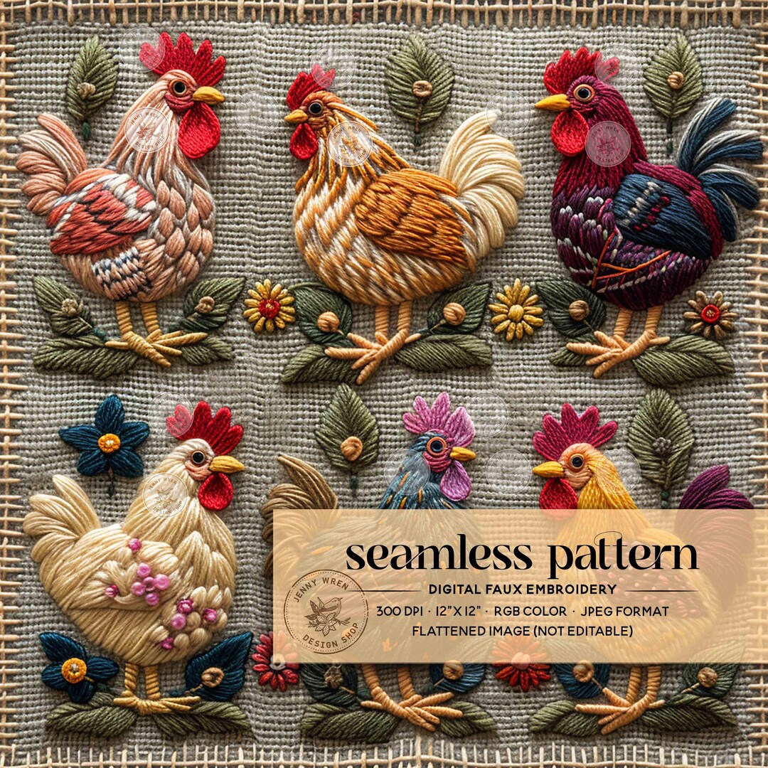 Fall Floral Roosters Chickens Seamless Pattern, Boho Fall Farm Animals ...