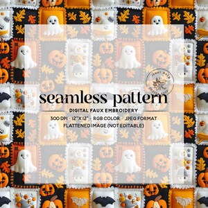 Fall Halloween Patchwork Seamless Pattern, 3D Cute Halloween Collage ...