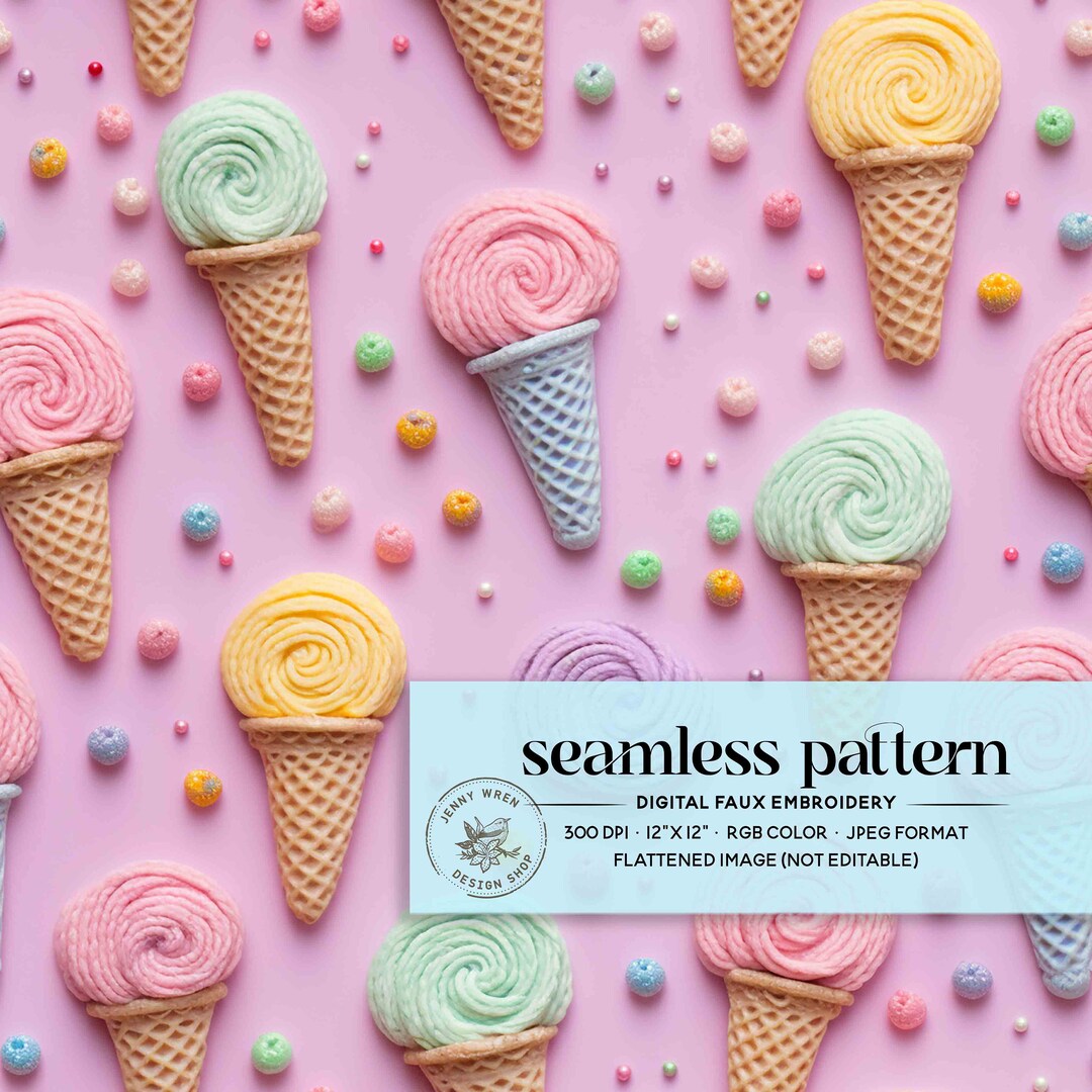 Valentine's Day Ice Cream Faux Embroidery Seamless File, 3D Valentines ...
