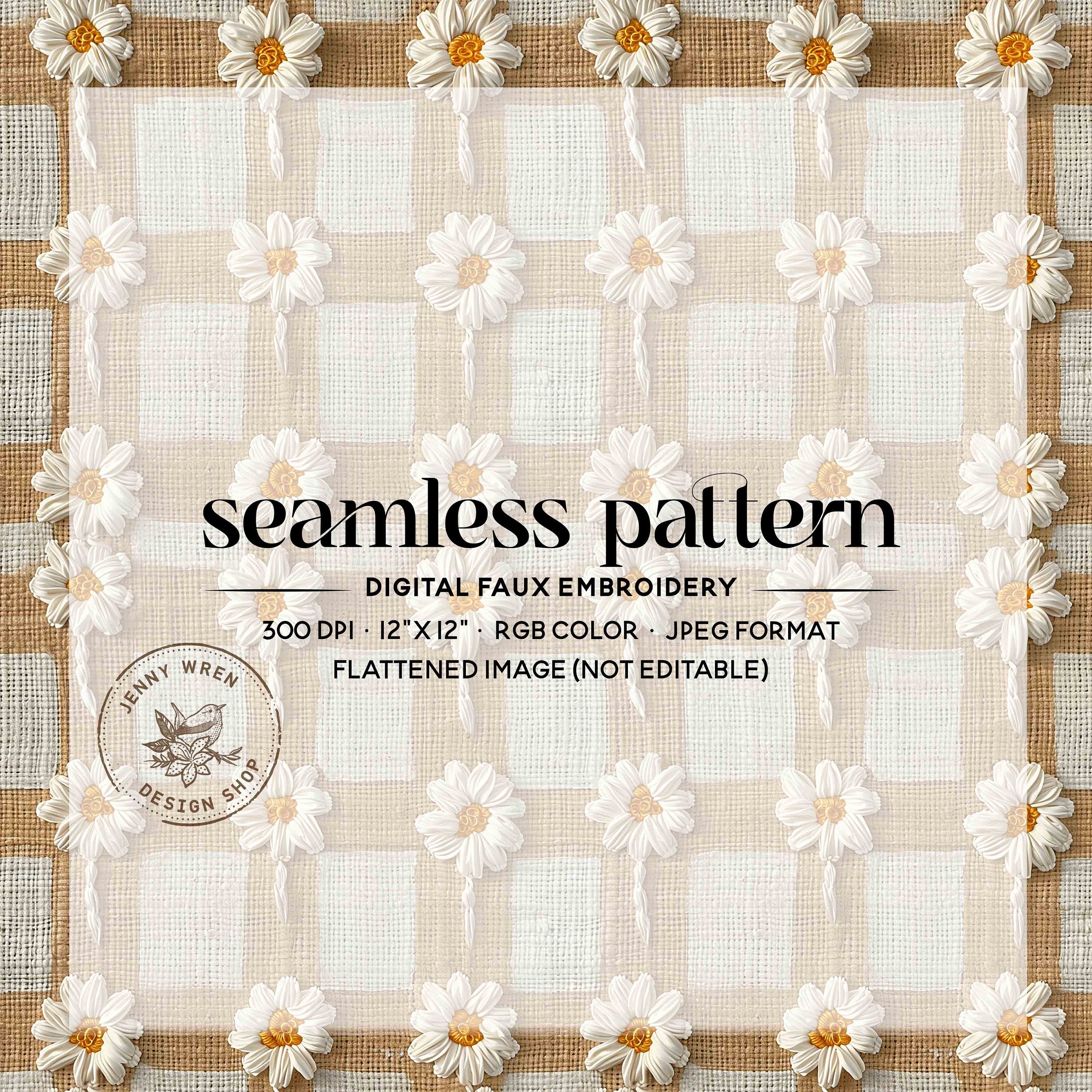 Boho Daisy Seamless Repeating Pattern, 3D Vintage Daisies Faux ...