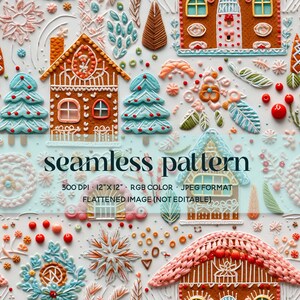 Pastel Christmas Village Digital Paper, Gingerbread Seamless Pattern ...