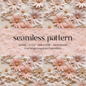 Floral Embroidery Seamless Pattern, Pastel Daisy Seamless File, Boho ...
