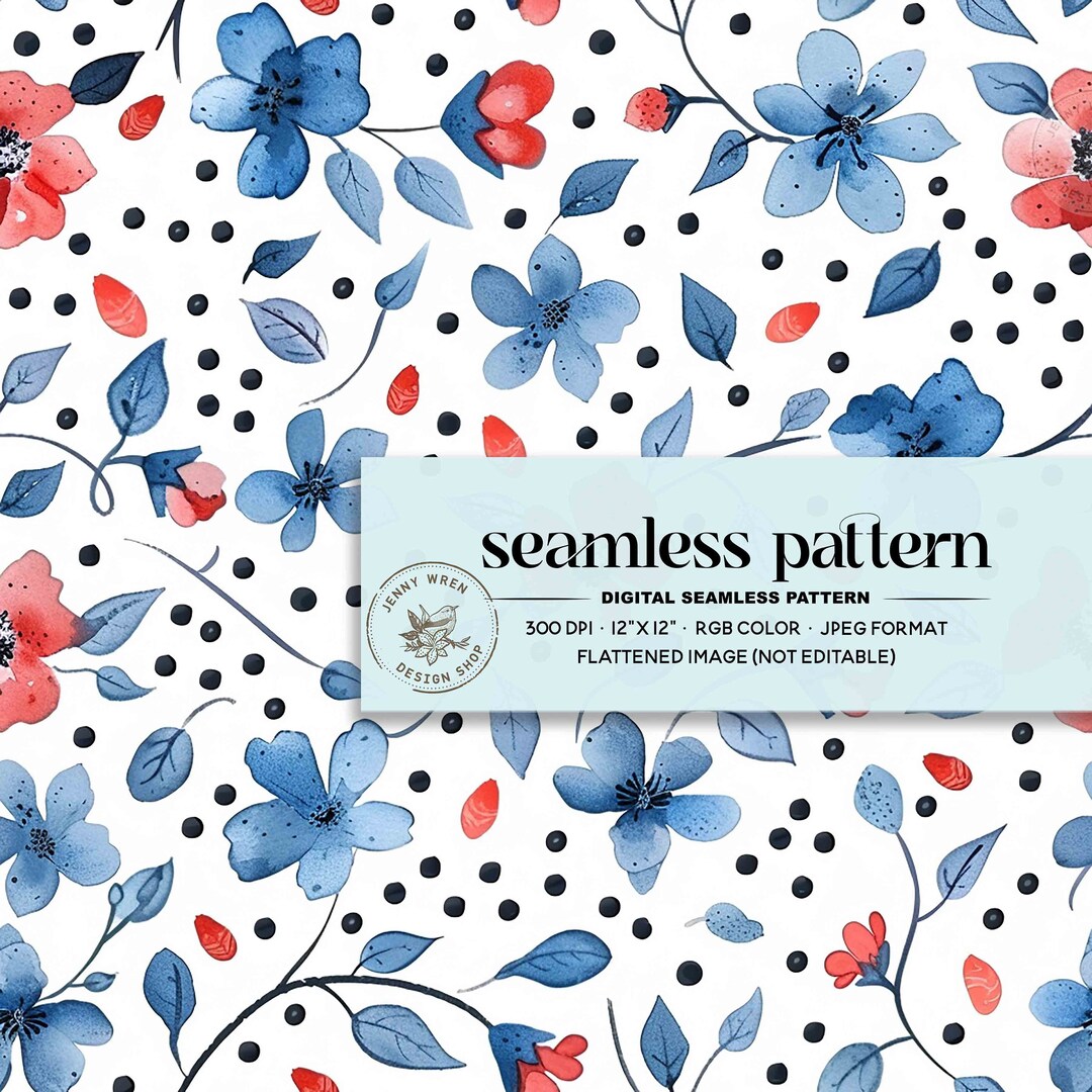 Red White and Blue Flowers Digital Paper, USA Patriotic Florals ...