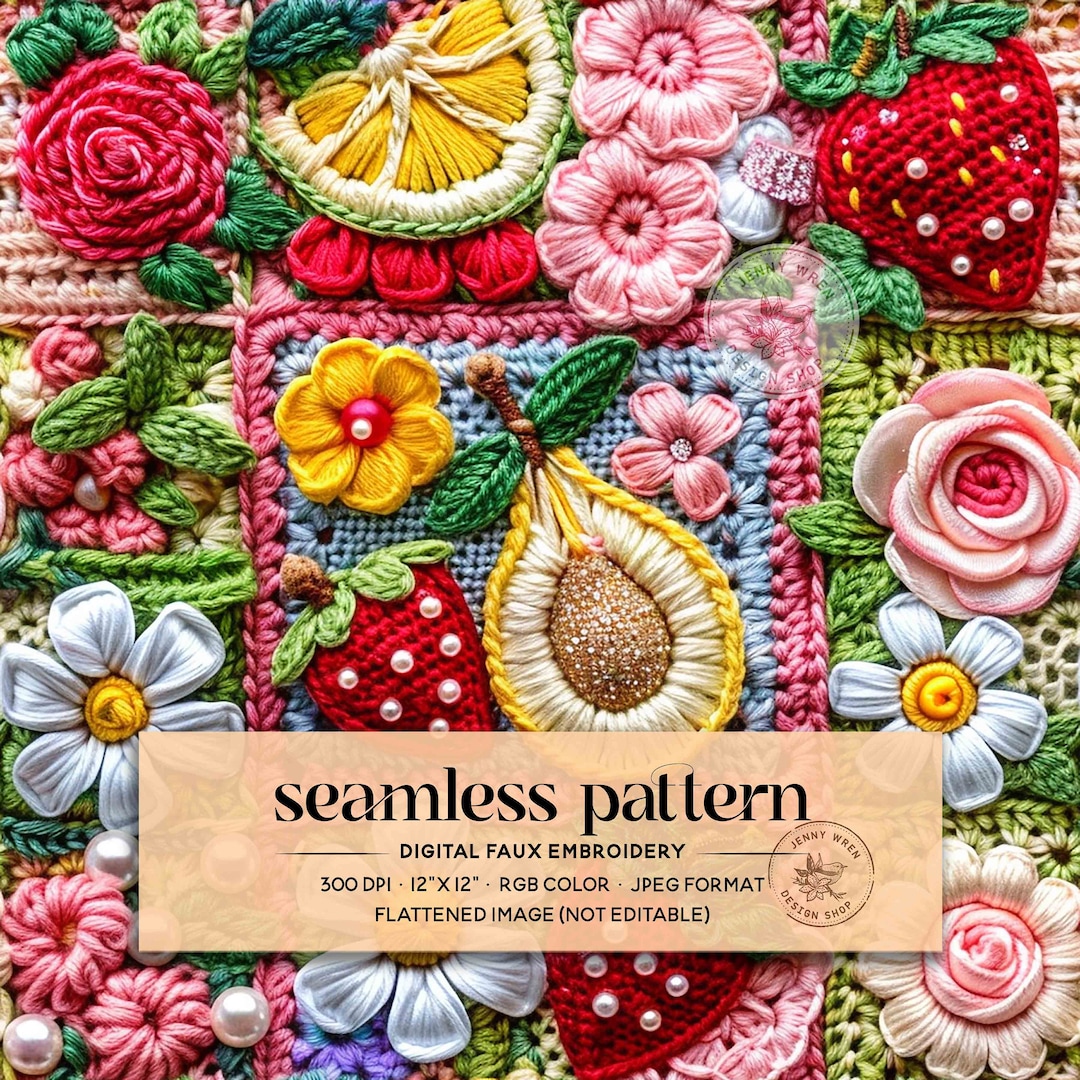 3D Summer Floral Fruits Seamless Pattern, Floral Strawberry Granny ...
