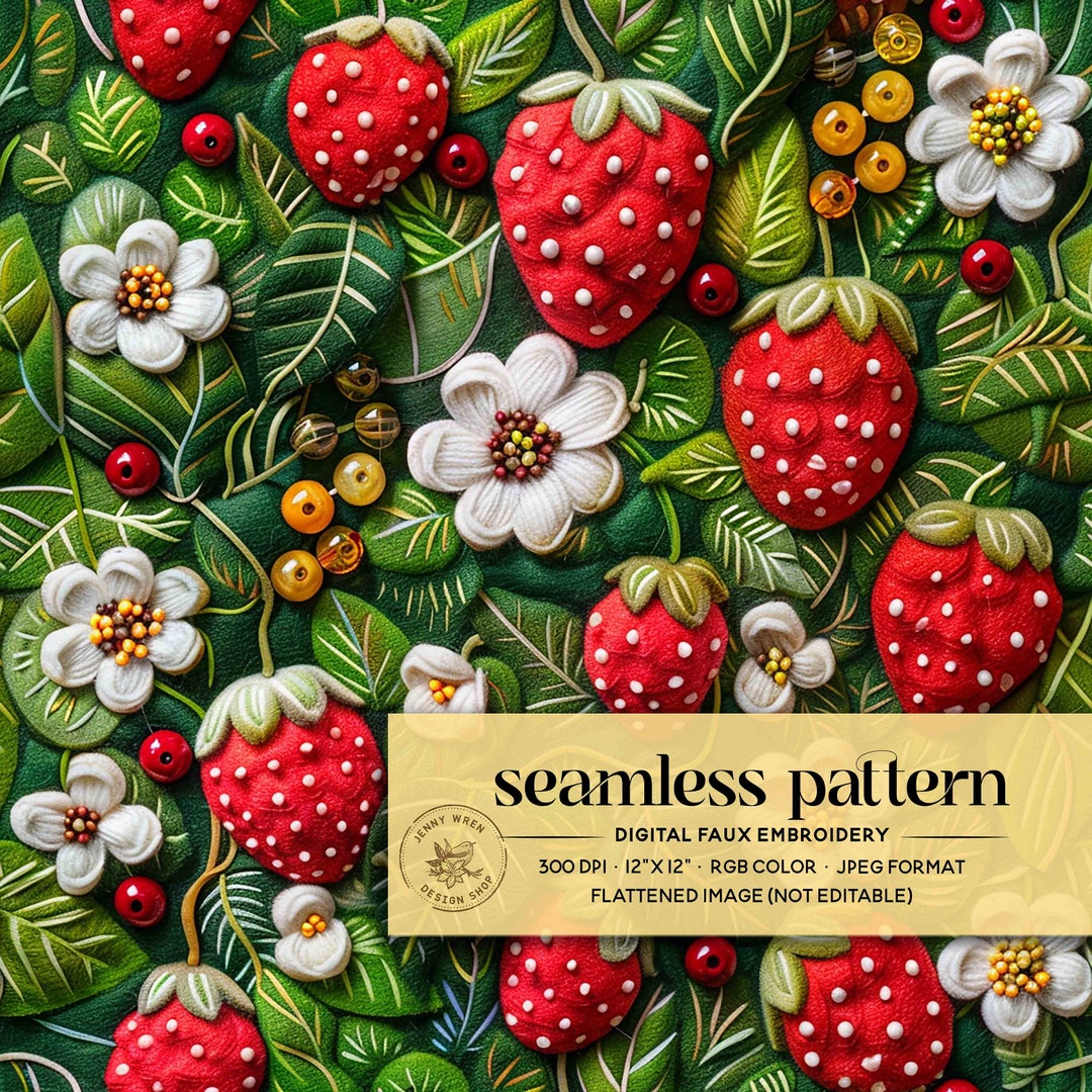 3D Floral Strawberry Seamless Pattern, Summer Strawberry Daisy ...