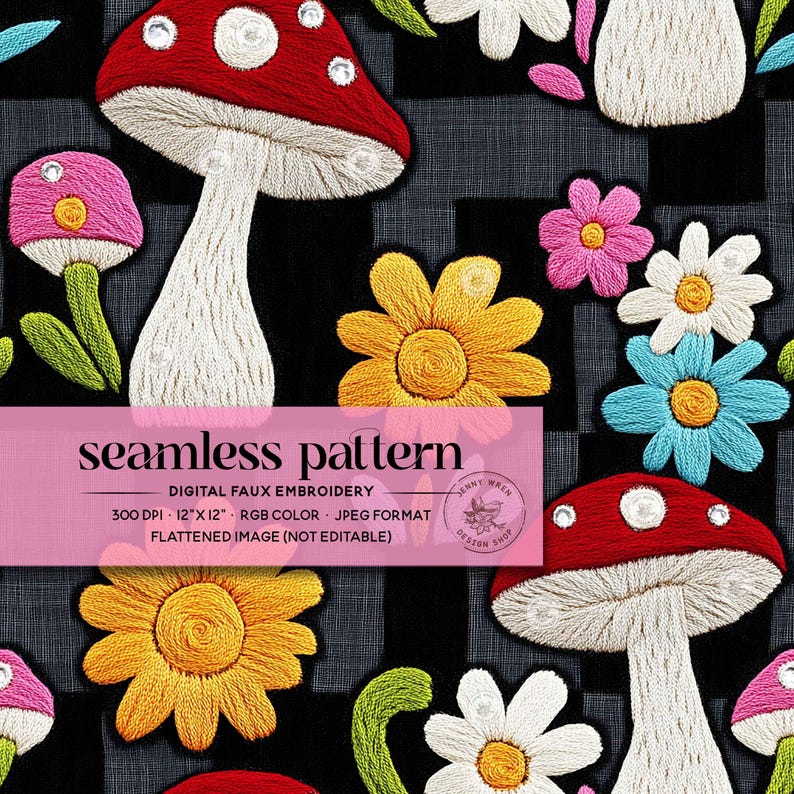 Retro Mushroom Checkered Seamless Pattern: Groovy Digital Paper (JPEG ...