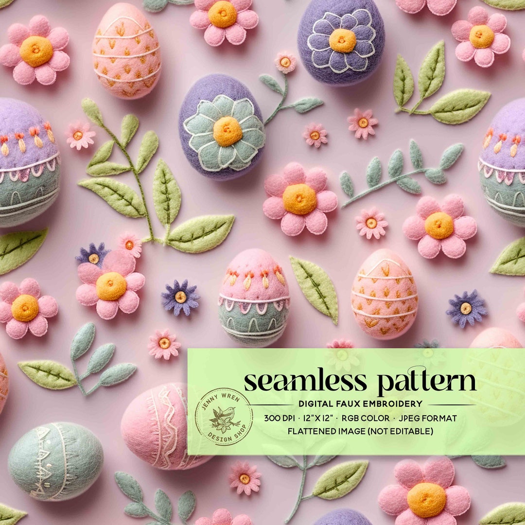 Floral Easter Egg Faux Embroidery Seamless File, 3D Easter Eggs ...