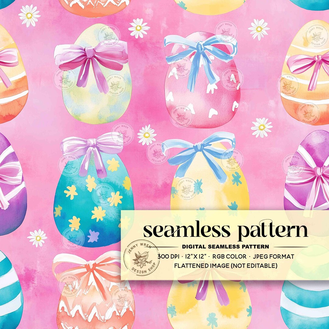 Preppy Easter Eggs and Bows Seamless Pattern, Pink Easter Eggs and ...