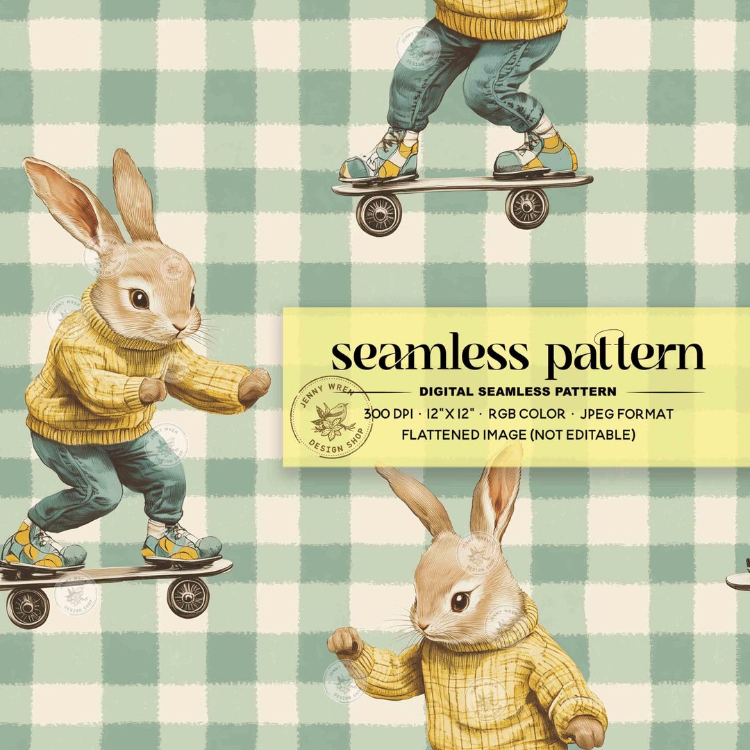 Skateboard Easter Bunny Seamless Pattern: Trendy Boy Spring Fabric ...