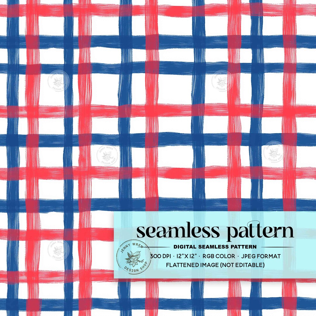 Red White and Blue Plaid Seamless Pattern, 4th of July Plaid Digital ...