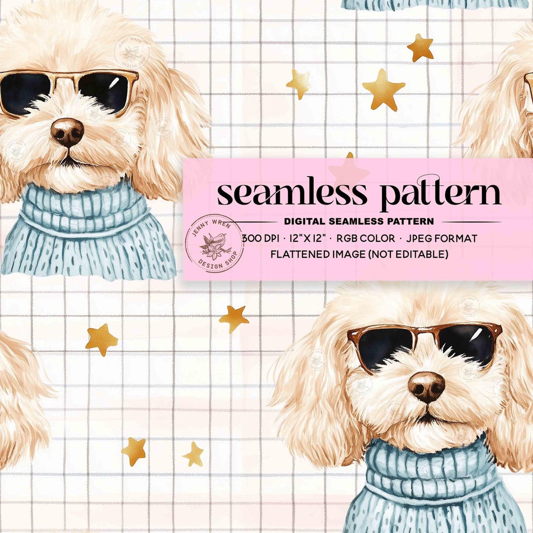 Cool Goldendoodle Puppy Seamless Pattern, Golden Retriever Repeating ...
