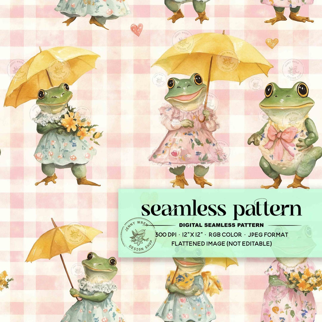 Vintage Spring Frogs Seamless Pattern, Retro Cottagecore Frogs Digital ...