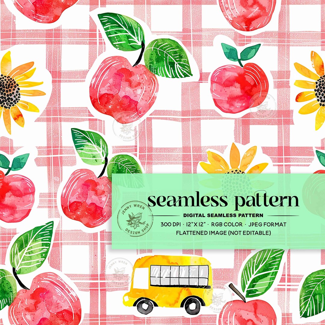 Back to School Apples and Yellow Bus Seamless Pattern, School Bus ...