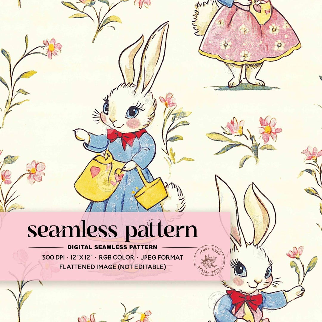 Vintage Easter Bunnies Seamless Pattern: Retro Spring Digital Paper ...
