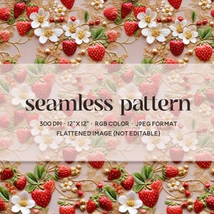 Pink Strawberry Embroidery Seamless, Floral Embroidery Pattern ...
