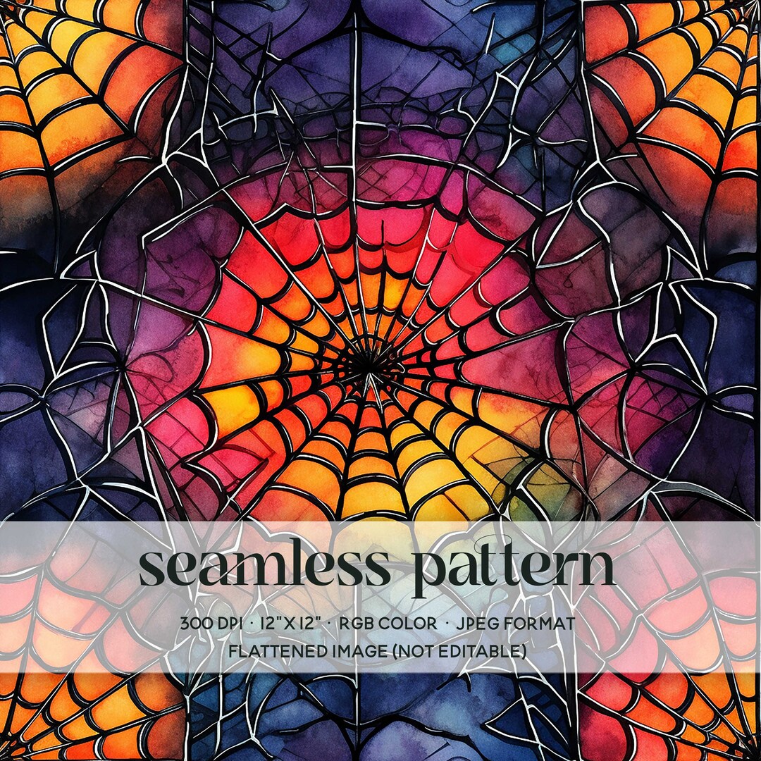 Colorful Spider Web Digital Paper, Rainbow Halloween Seamless Pattern ...