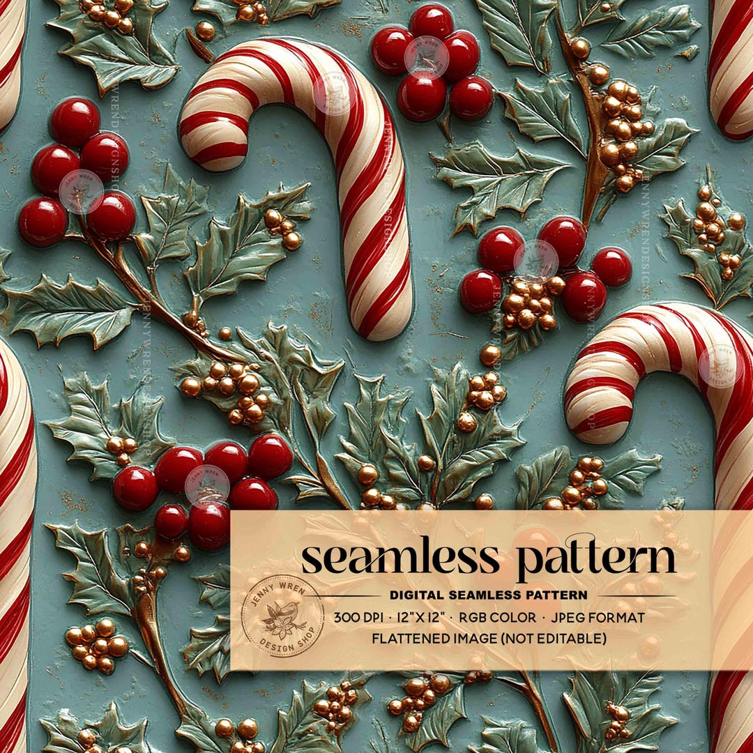 3D Christmas Candy Cane Seamless Pattern, Vintage Red and Green Candy ...