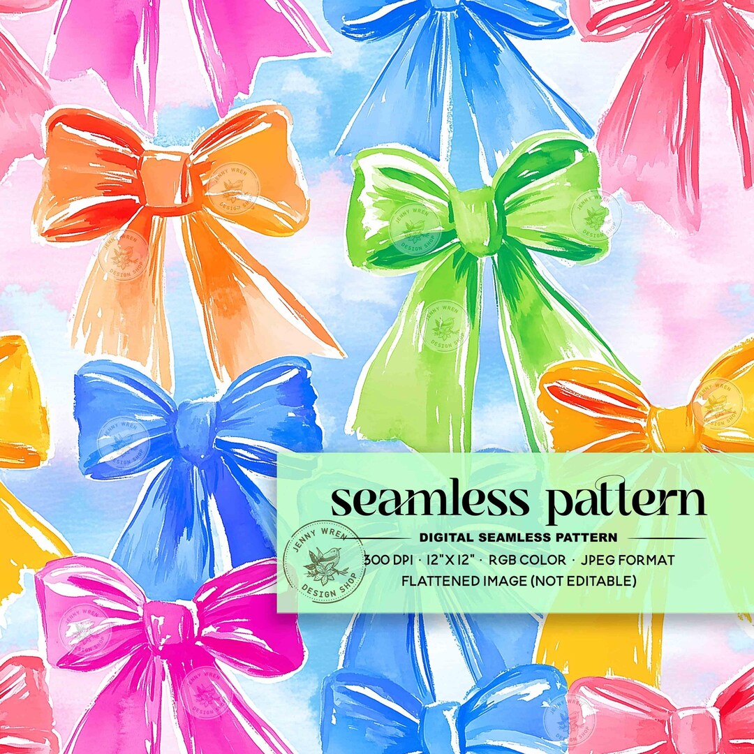 Preppy Pastel Coquette Bows Seamless Pattern, Pastel Neon Bows Digital ...