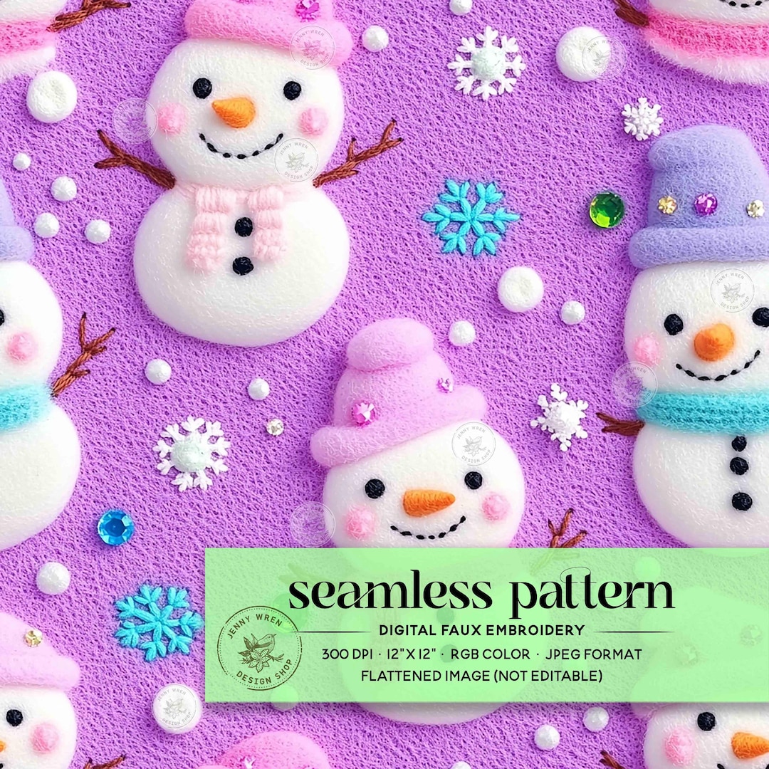 3D Cute Pastel Snowman Digital Paper, Purple Snowman Seamless Pattern ...