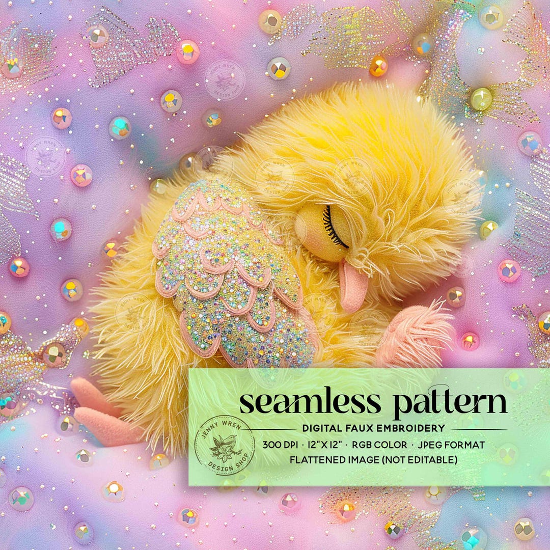 3D Pastel Fluffy Sleeping Chick Seamless Pattern, Preppy Spring Chick ...