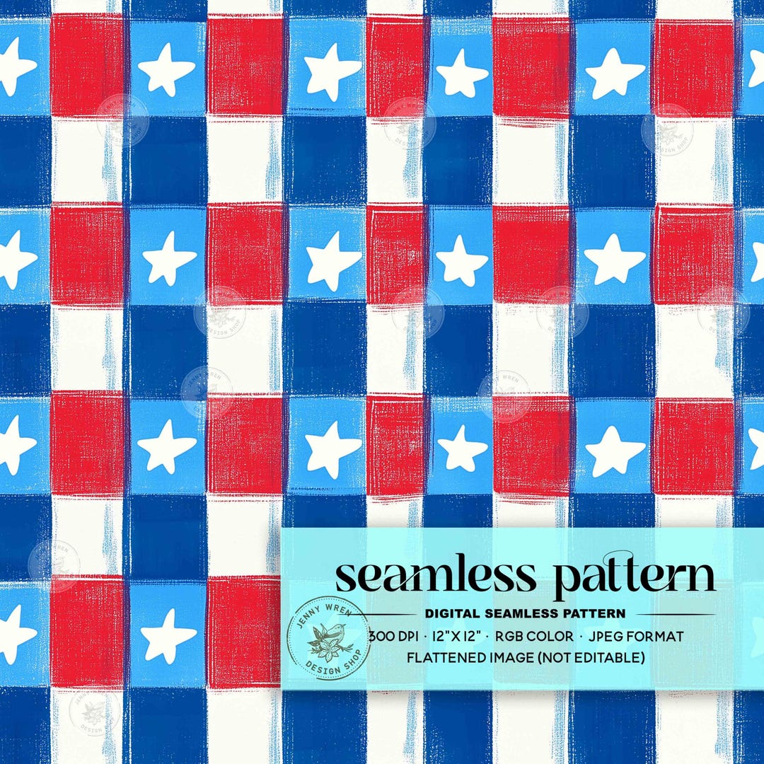 Red White and Blue Checker Seamless Pattern, 4th of July Star Checkered ...