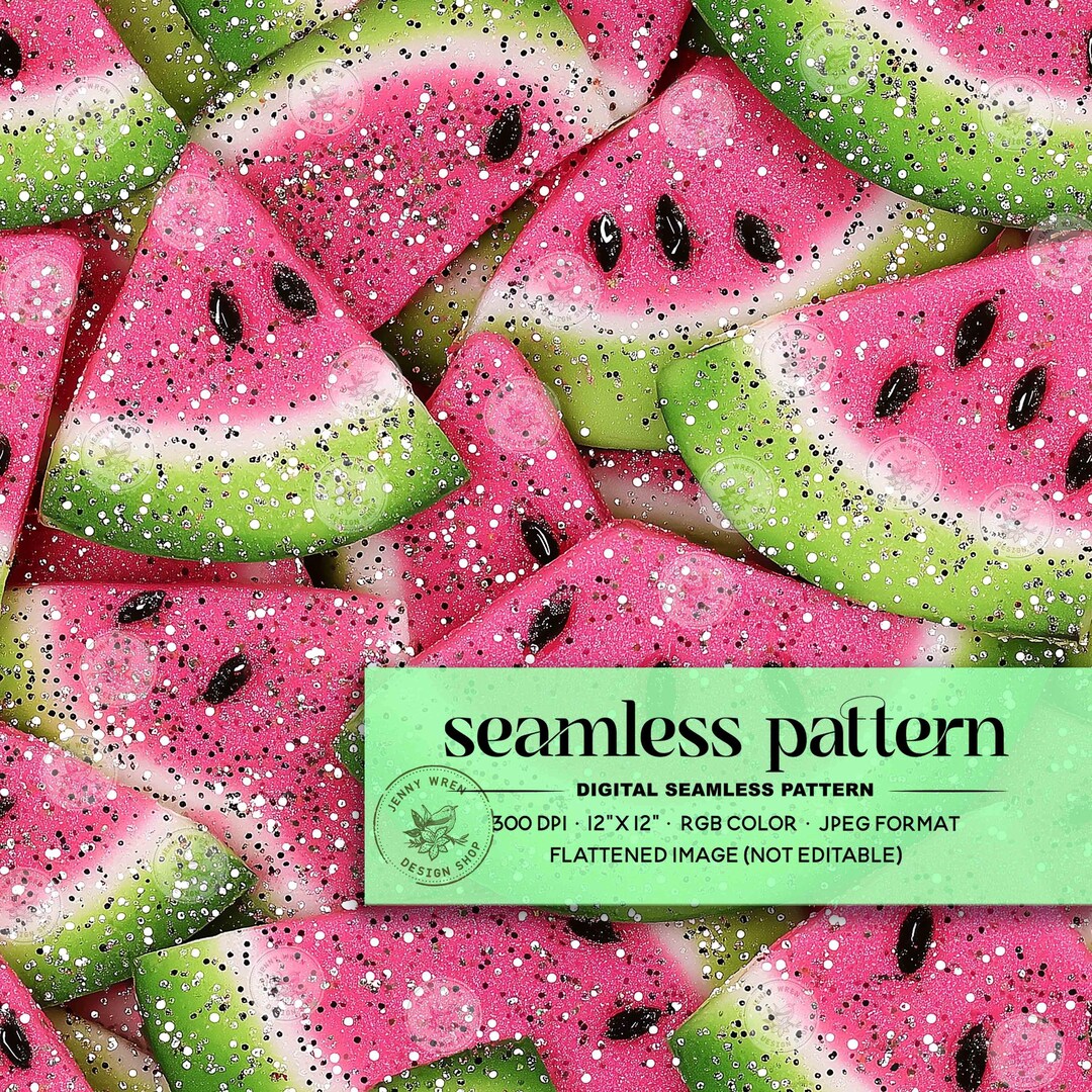 3D Glitter Neon Watermelon Seamless Pattern, Preppy Bright Summer ...