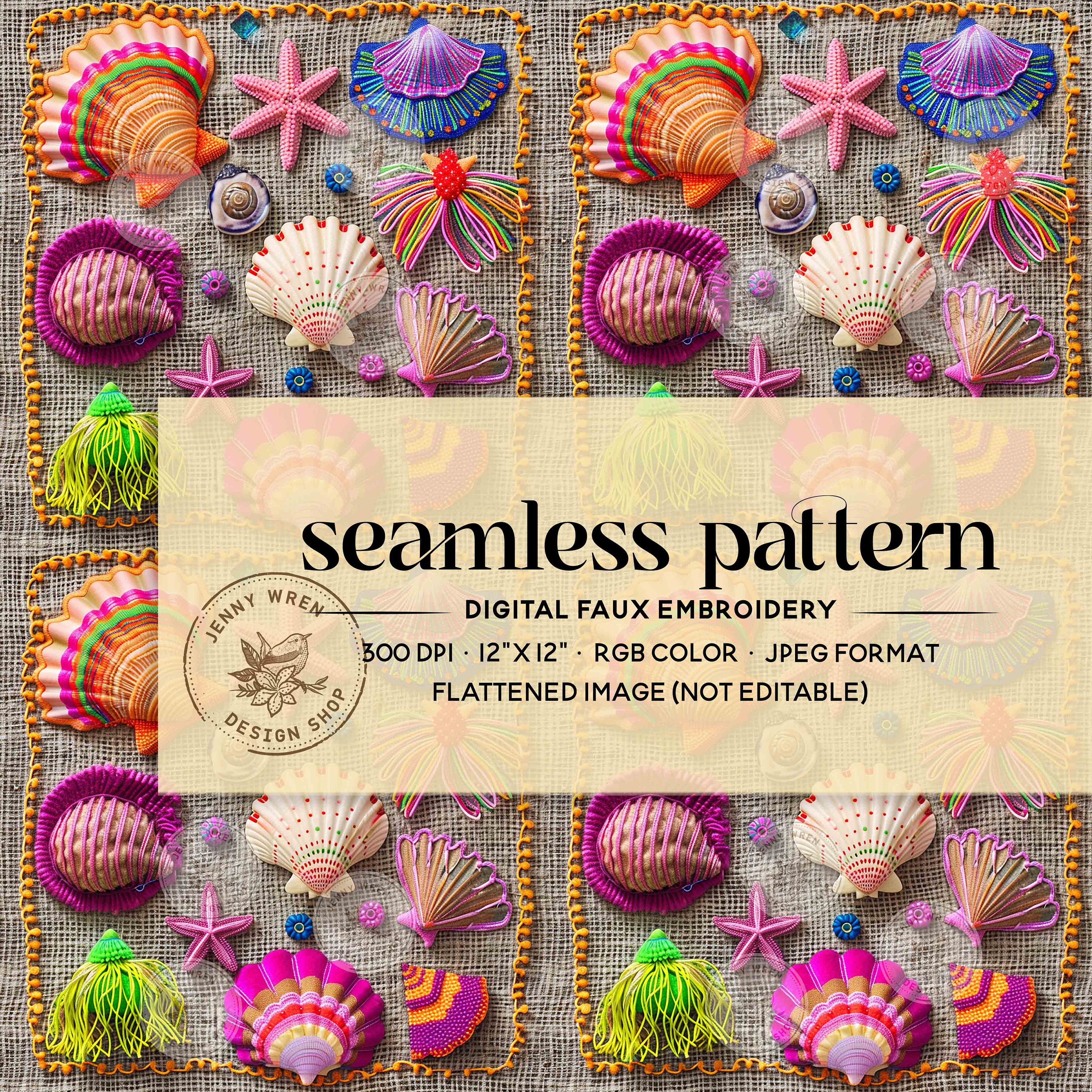 3D Funky Neon Seashells Seamless Pattern, Preppy Summer Beach Faux ...
