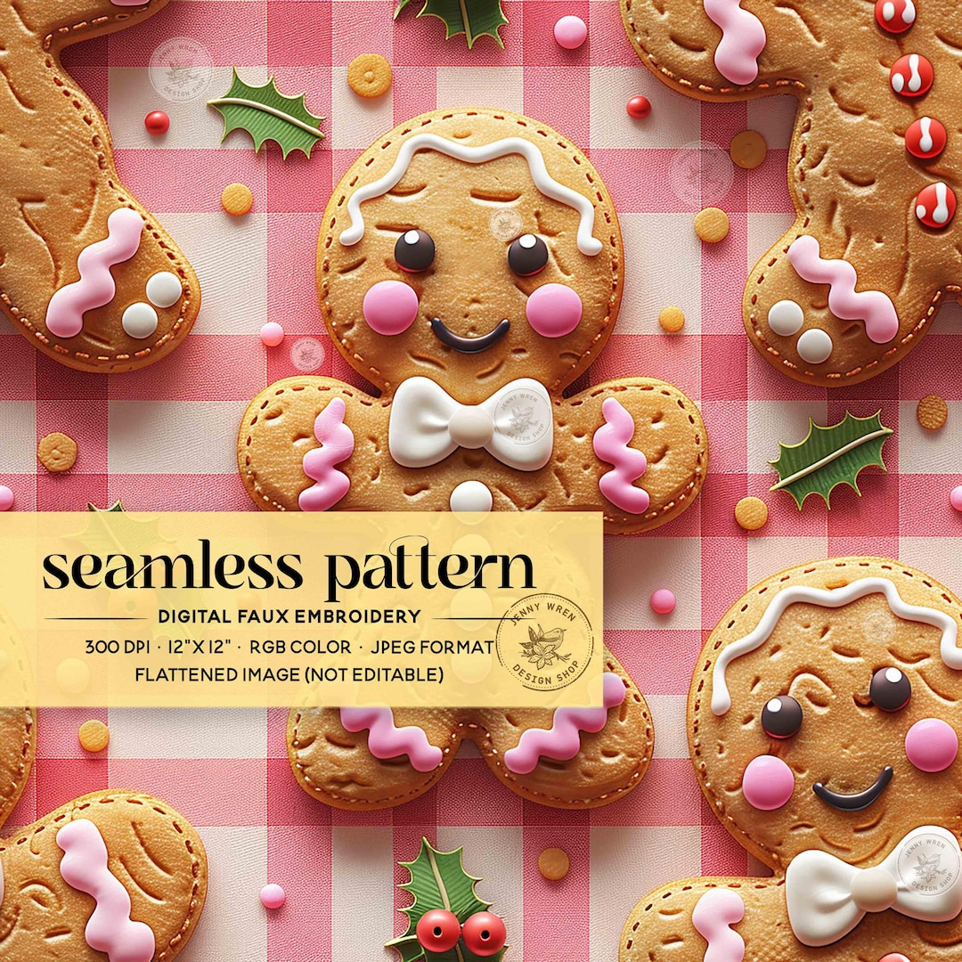 Pink Gingerbread Cookie Seamless Pattern, Cute Christmas Cookie Digital ...
