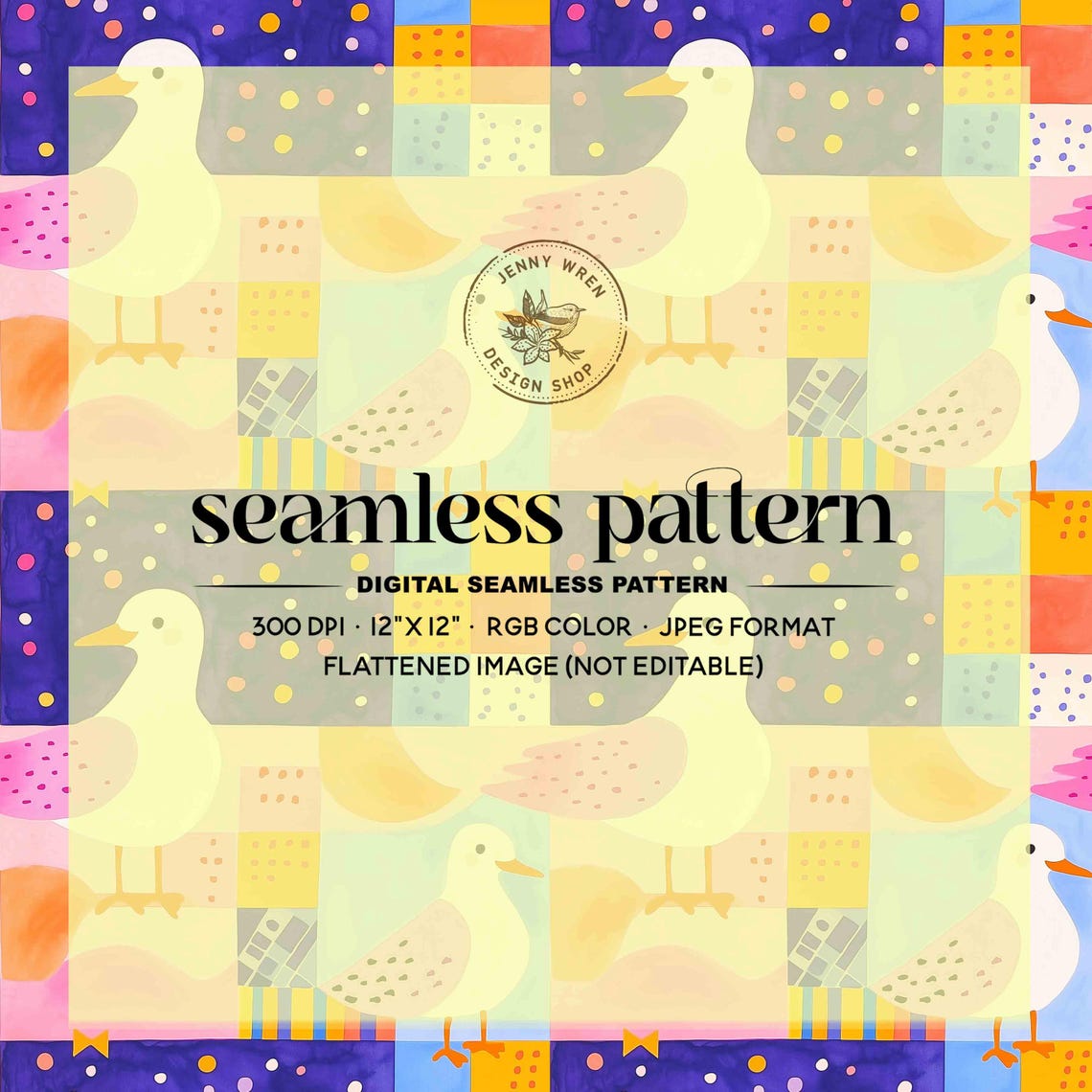Retro Seagull Seamless Pattern: Preppy Summer Seaside Digital Paper ...
