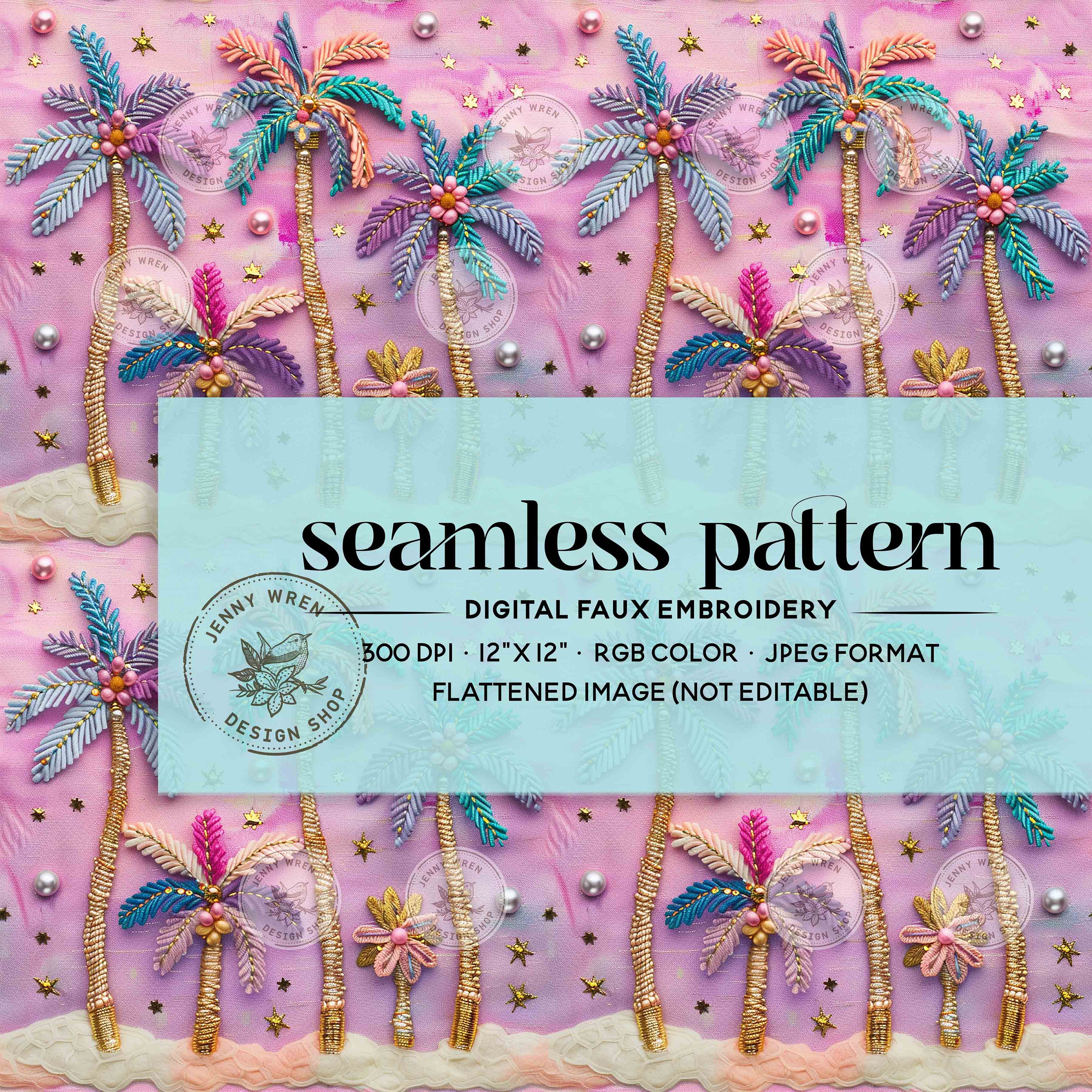 Preppy Tropical Palm Trees Seamless Pattern, 3D Palm Tree Island Faux ...