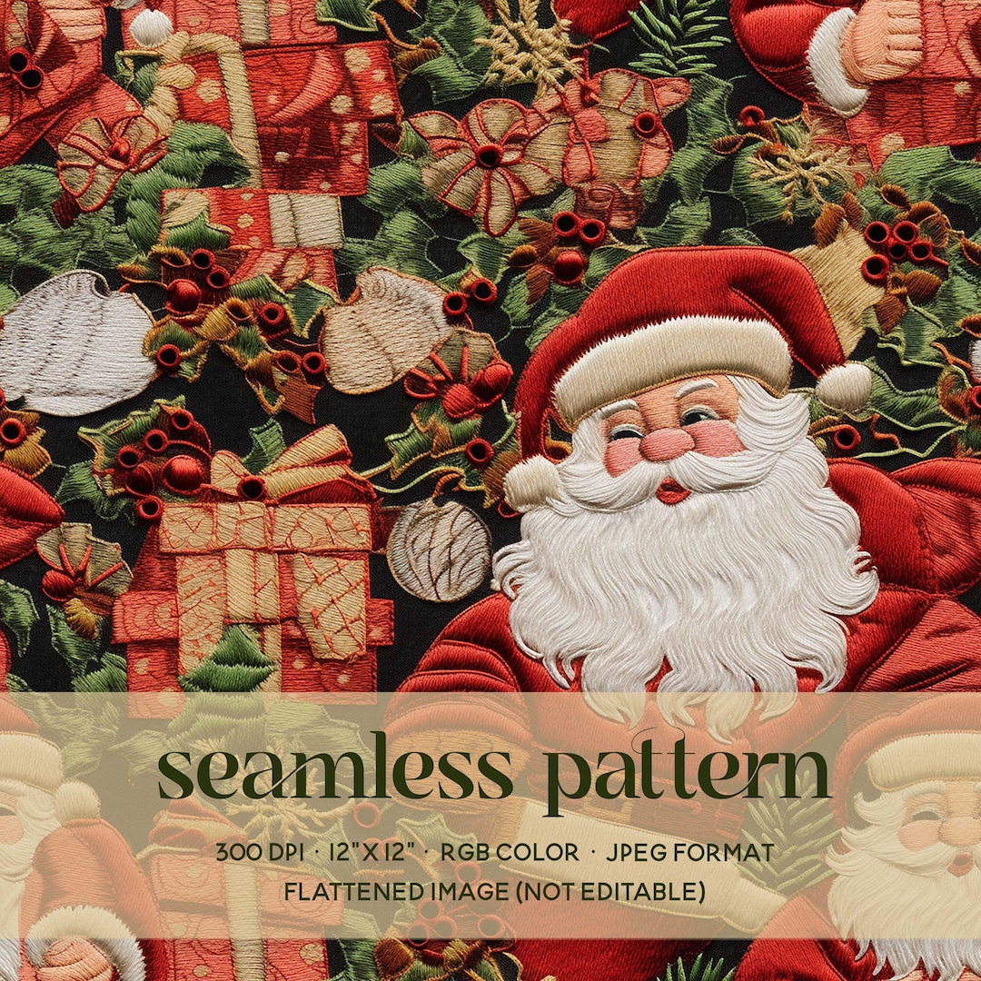 Vintage Santa Claus Digital Paper, Retro Christmas Seamless Pattern ...