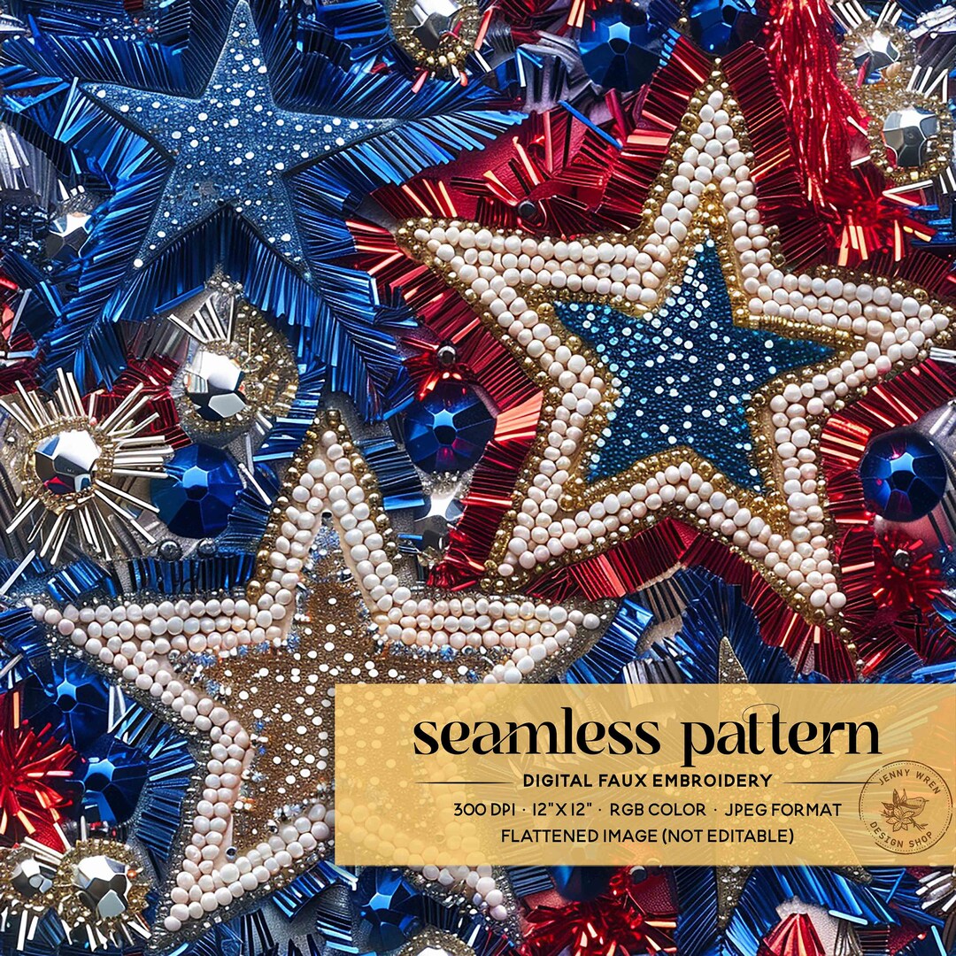 4th of July Glitter Stars Seamless Pattern, Red White Blue Glitter ...