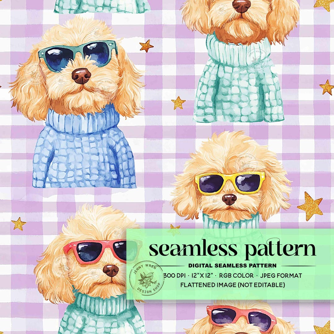 Retro Cool Goldendoodle Dog Seamless Pattern, Pastel Golden Retriever ...