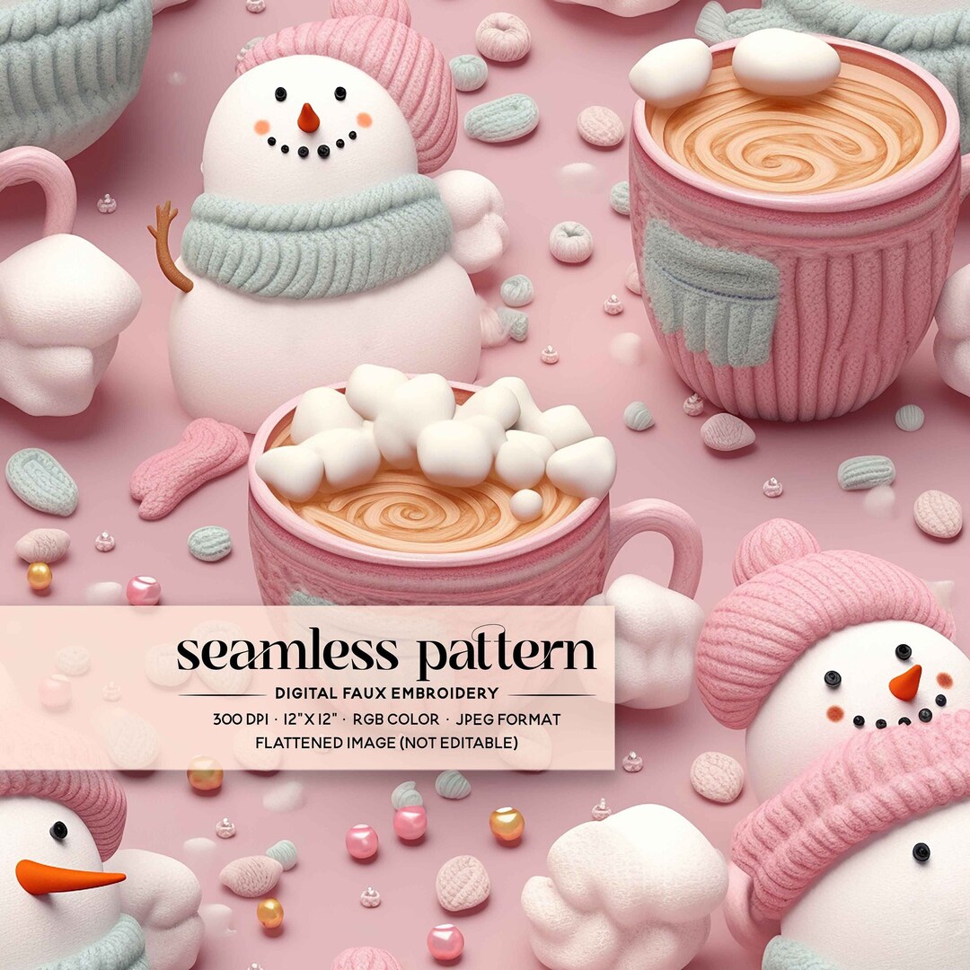 Pastel Snowman Digital Paper, Pink Snowman Hot Cocoa Marshmallow 3D ...
