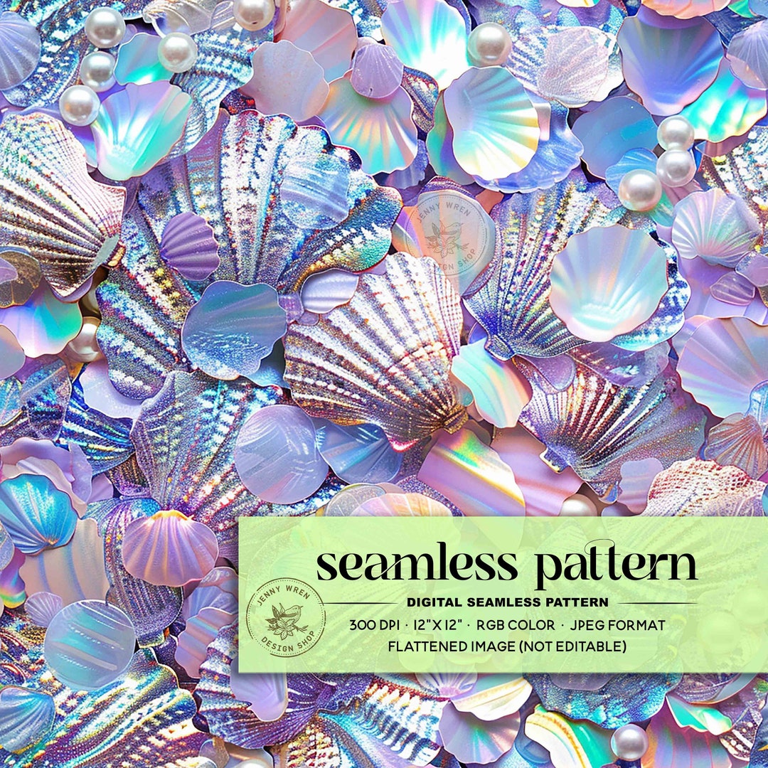 3D Iridescent Seashells Seamless Pattern File, Pearlescent Summer Beach ...