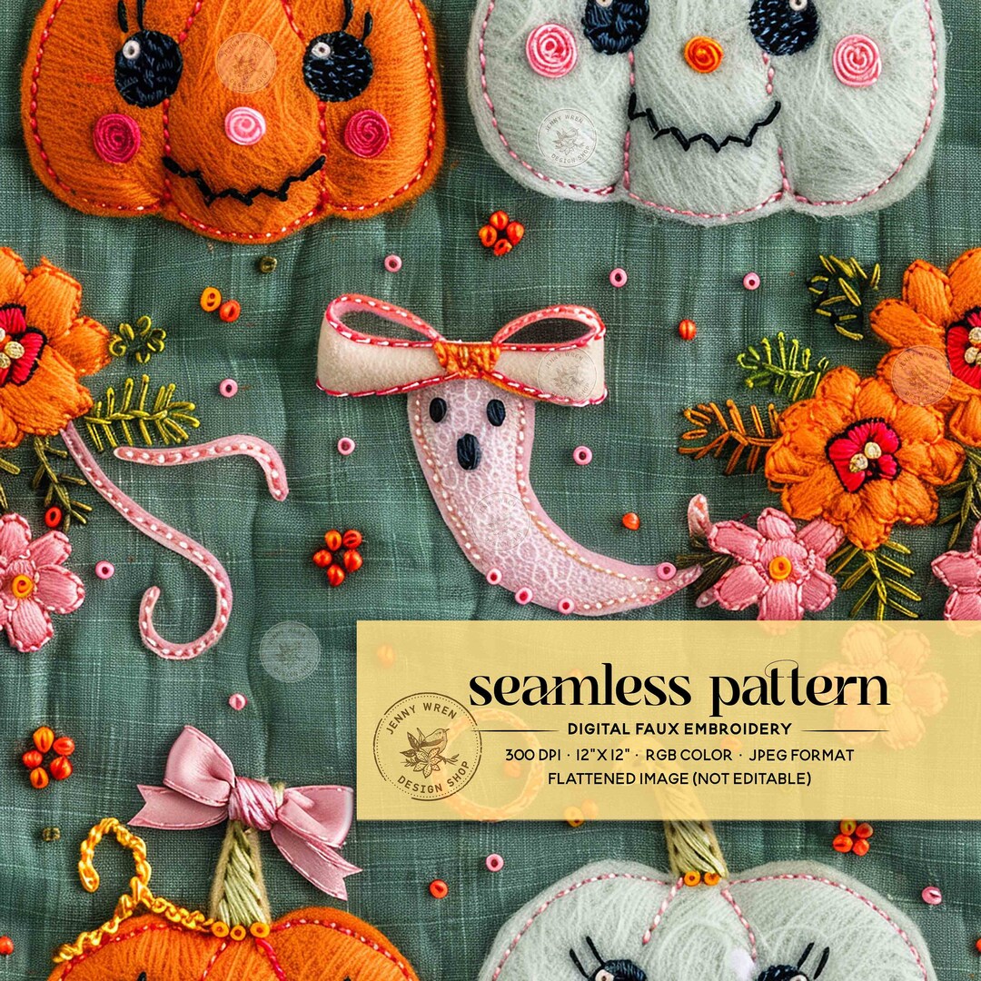 3D Spooky Ghost and Pumpkins Seamless Pattern, Retro Floral Halloween ...