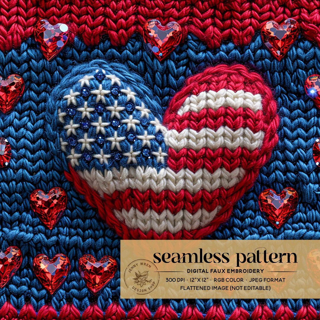 4th of July Patriotic Hearts Seamless Pattern, Red White Blue Hearts ...