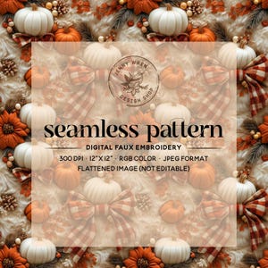 Boho Fall Autumn Pumpkins and Bows Seamless, Coquette Pumpkins and Bows ...